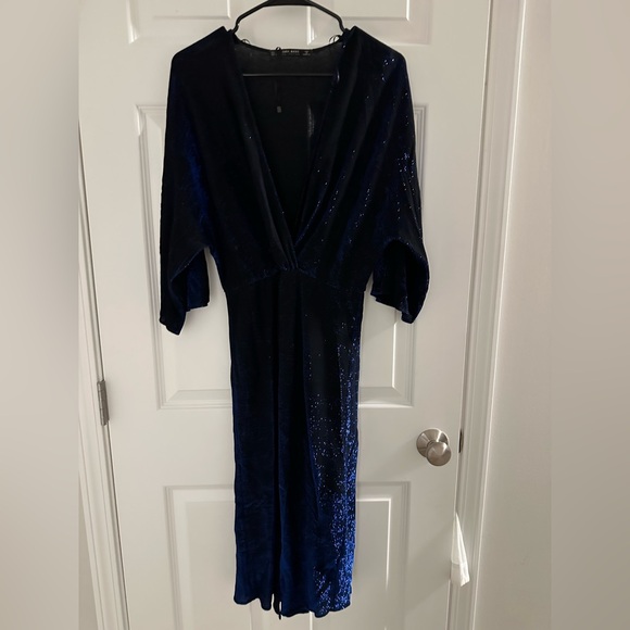 Zara | Dresses | Zara Midnight Blue Shimmer Midi Dress | Poshmark
